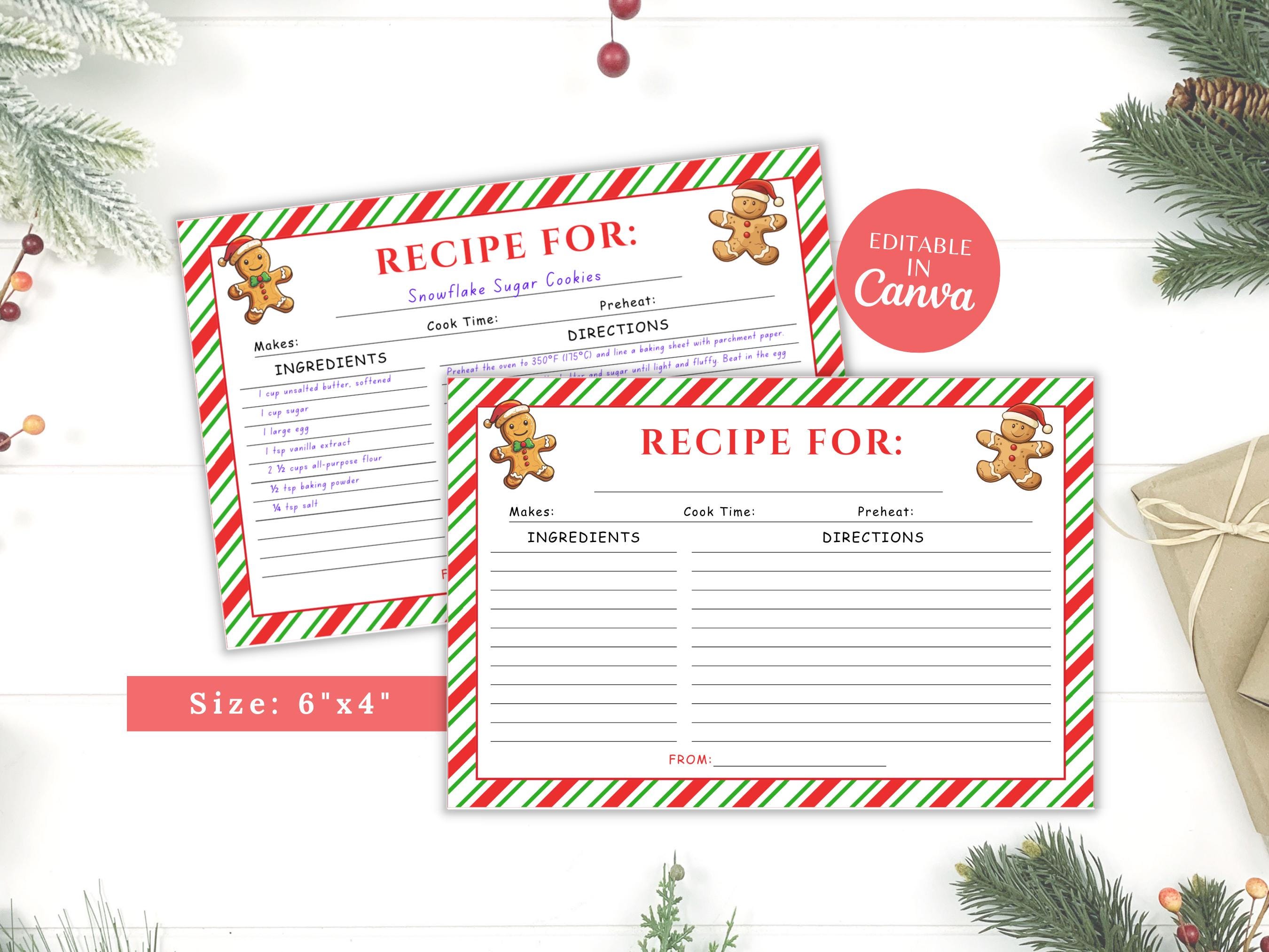 Editable Christmas Cookie Recipe Card Template (6x4 Inches) - Etsy