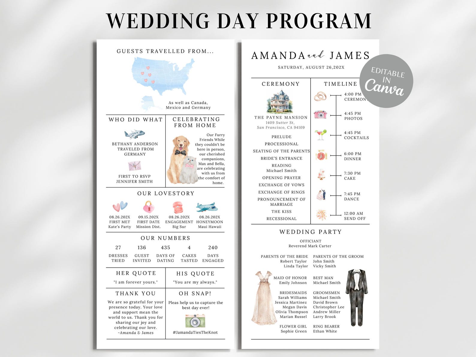 Infographic Wedding Program Template Printable Wedding Day Program ...