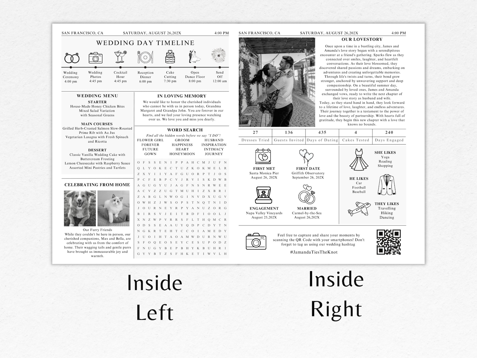 Newspaper Wedding Program Template Editable Wedding Newspaper Program ...