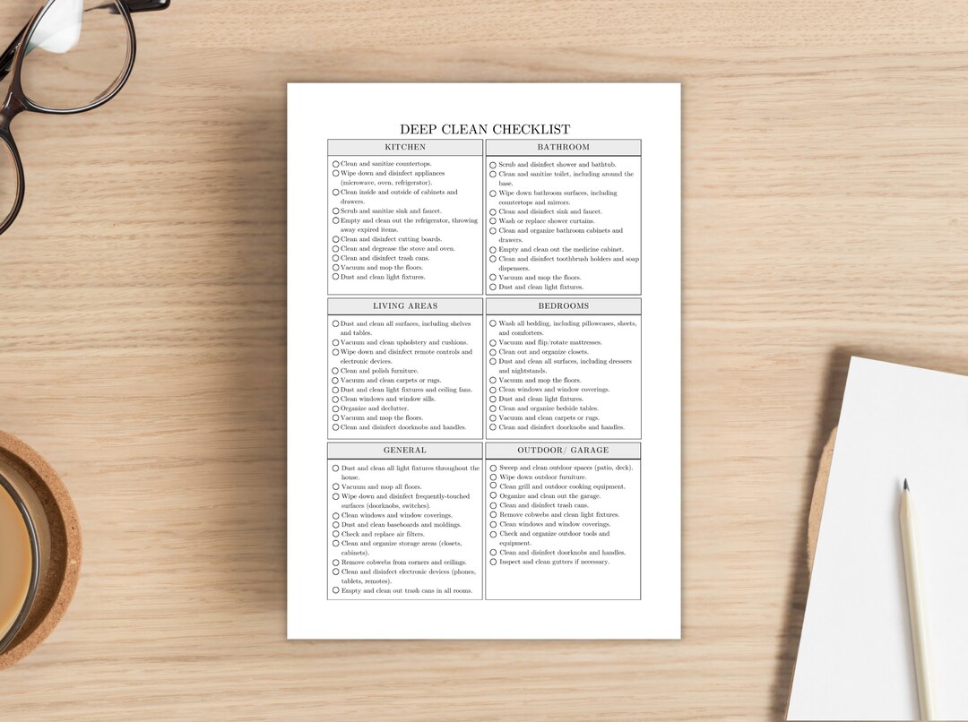 Deep Clean Checklist Printable Minimalist Deep Clean Checklist Instant ...