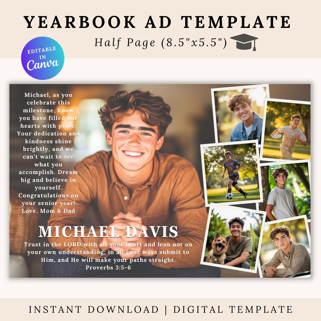 Editable Half Page Yearbook Ad Template, High School Senior Yearbook Ad ...