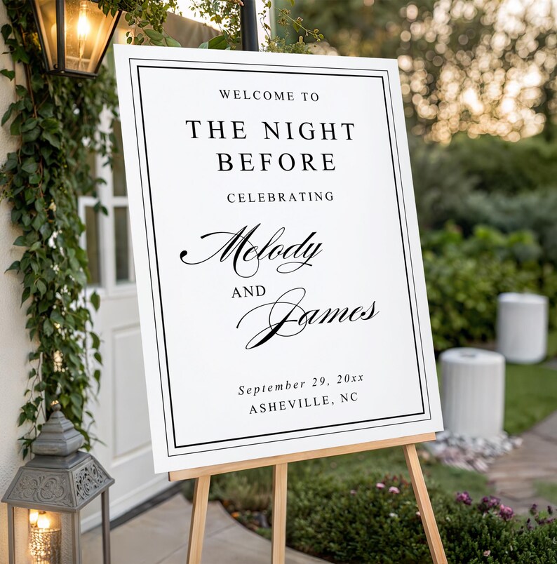 The Night Before Welcome Signtemplate, Elegant Rehearsal Dinner Welcome ...