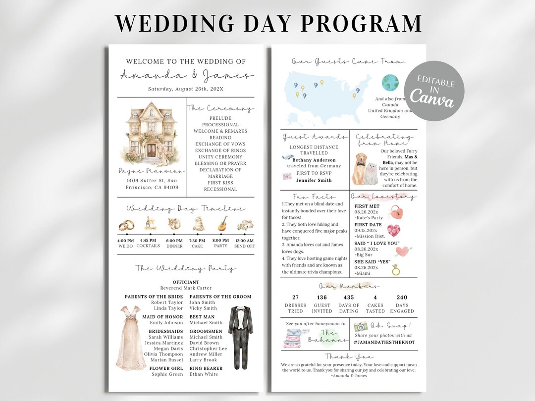 Infographic Wedding Program Template | Printable Wedding Day Program ...