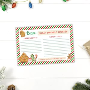 Christmas Cookie Recipe Card, Printable Recipe Template, Holiday Cookie ...