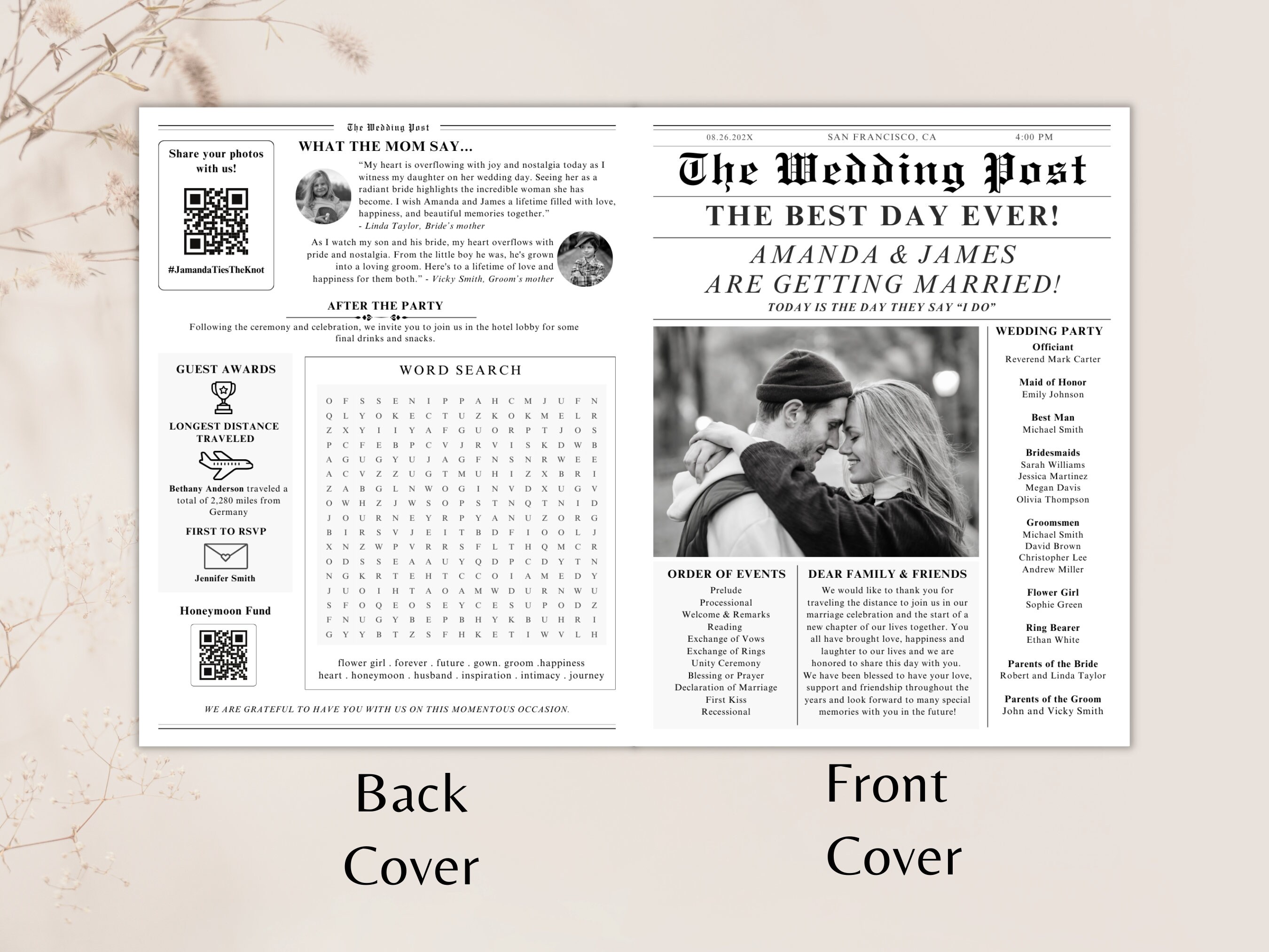 Newspaper Wedding Program Template Editable Wedding Newspaper Program ...