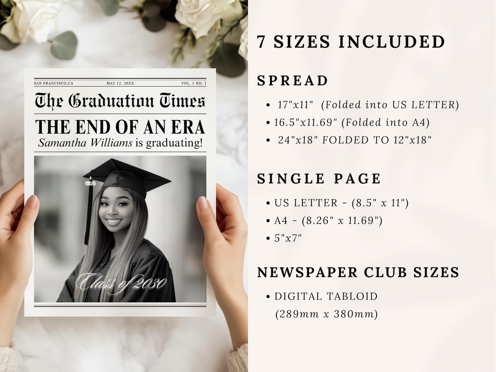 Graduation Newspaper Template, Editable Large Newspaper Graduation ...