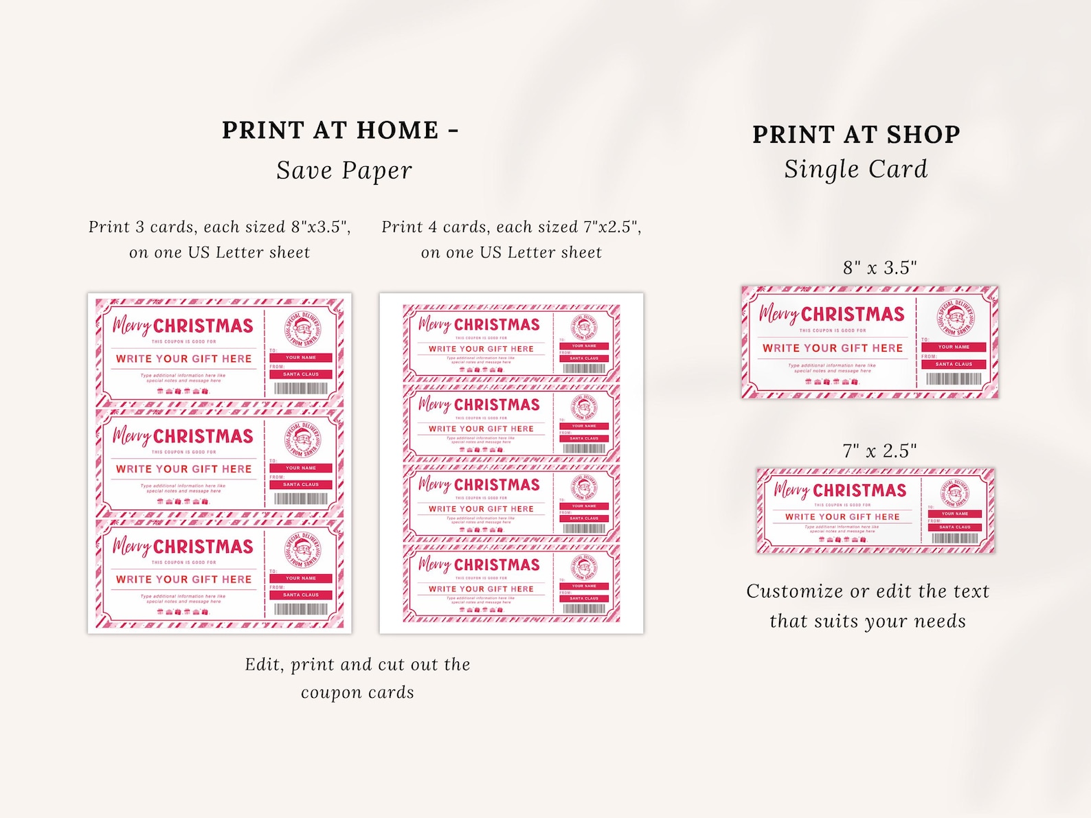 Christmas Gift Coupon Template Printable Christmas Gift Card Christmas ...