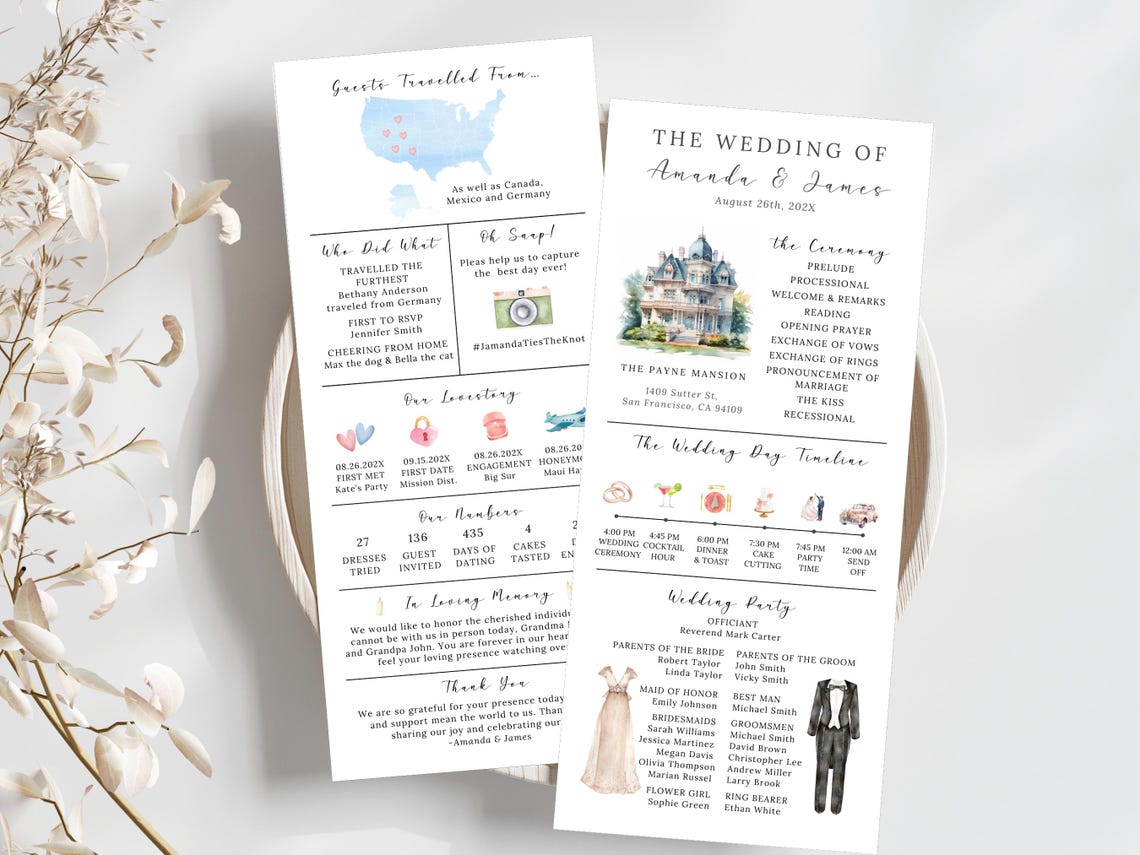 Infographic Wedding Program Template | Printable Wedding Day Program ...