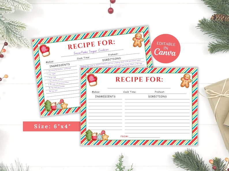 Editable Christmas Cookie Recipe Card, Christmas Cookie Exchange Recipe ...