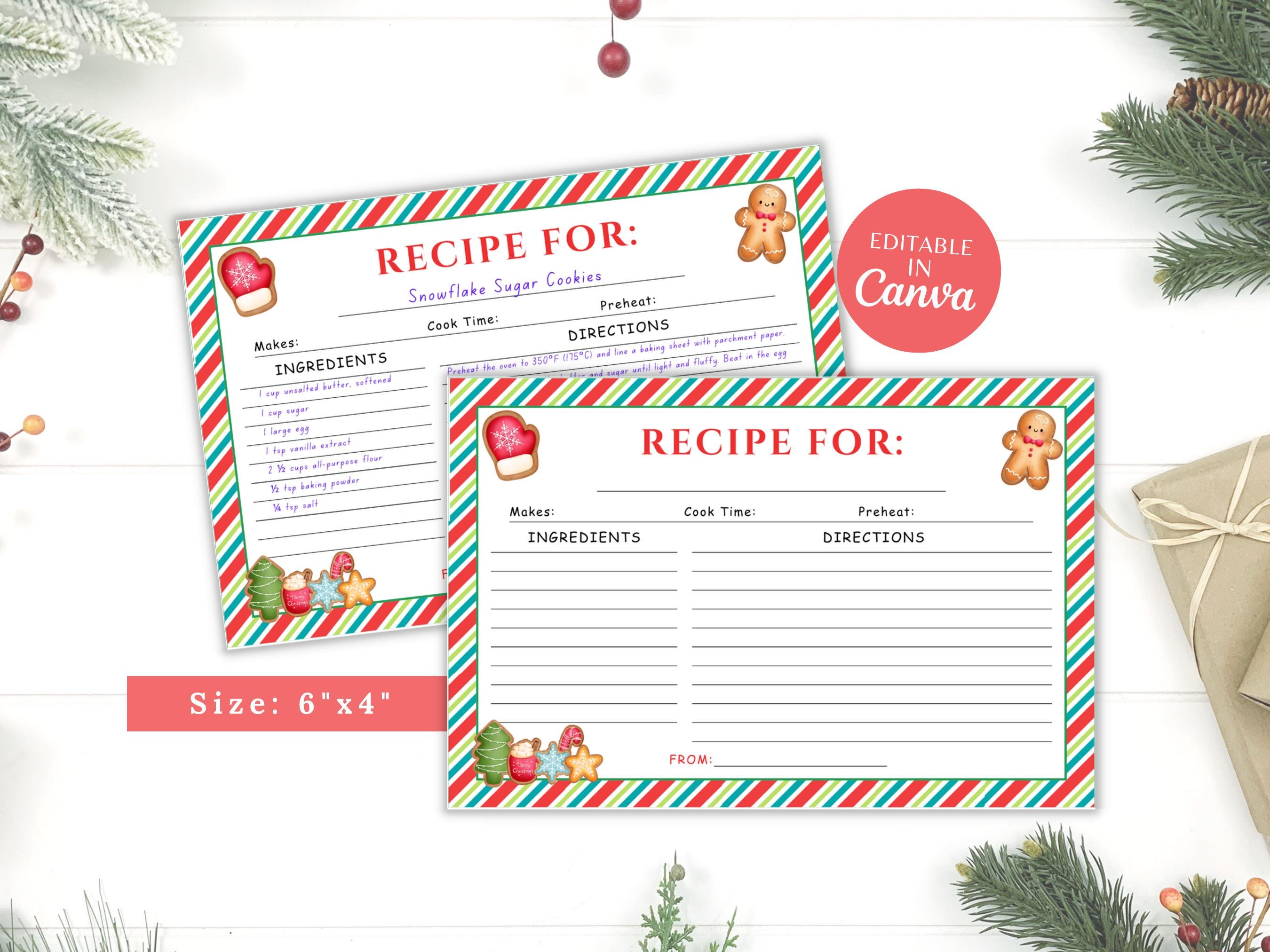 Editable Christmas Cookie Recipe Card, Christmas Cookie Exchange Recipe ...