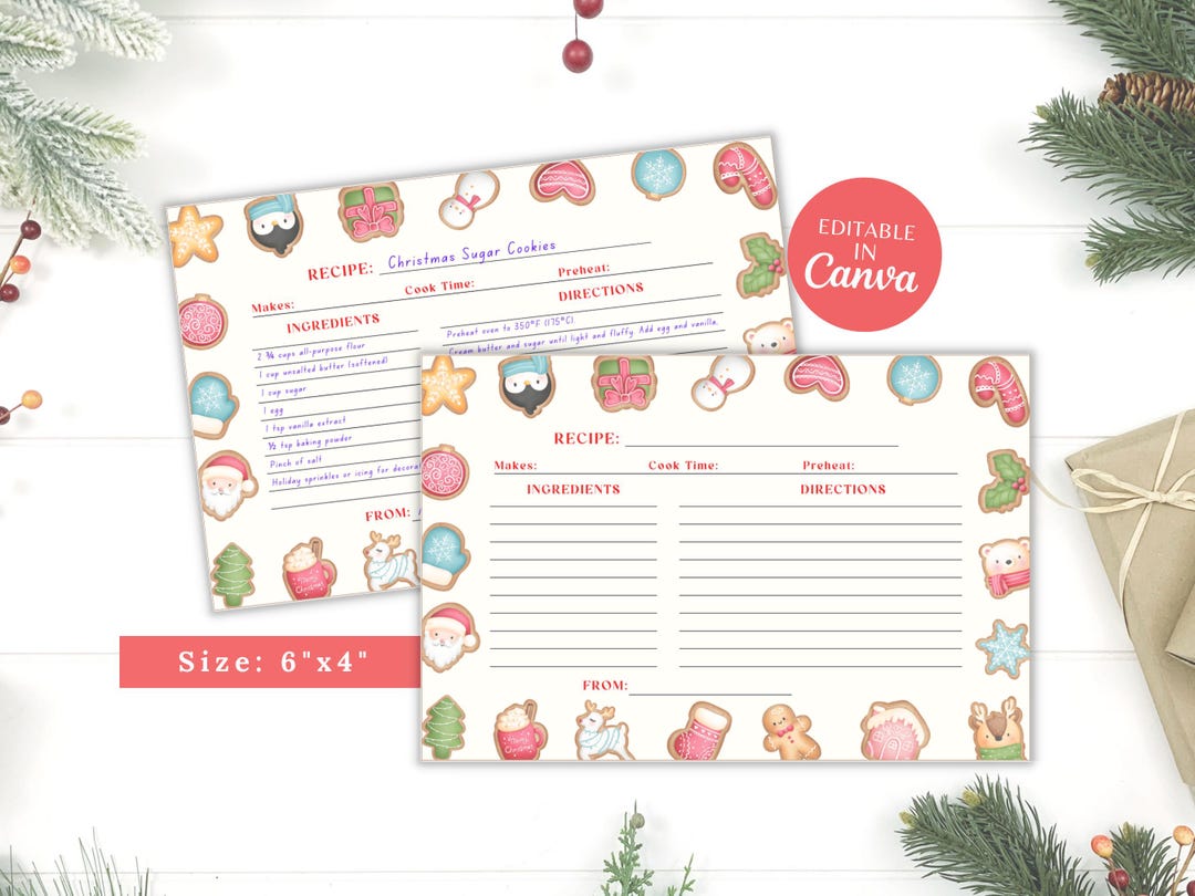 Editable Christmas Cookie Recipe Card, Christmas Cookie Exchange Recipe ...