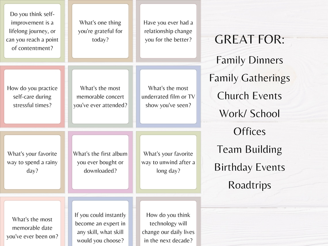 Conversation Starter Cards Perfect for Family Gatherings, Get-to-know ...