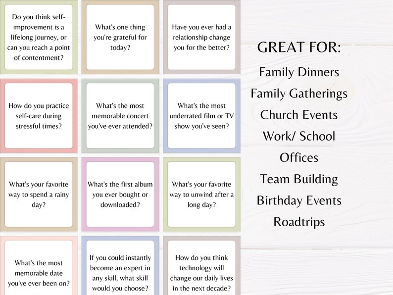 Conversation Starter Cards Perfect for Family Gatherings, Get-to-know ...