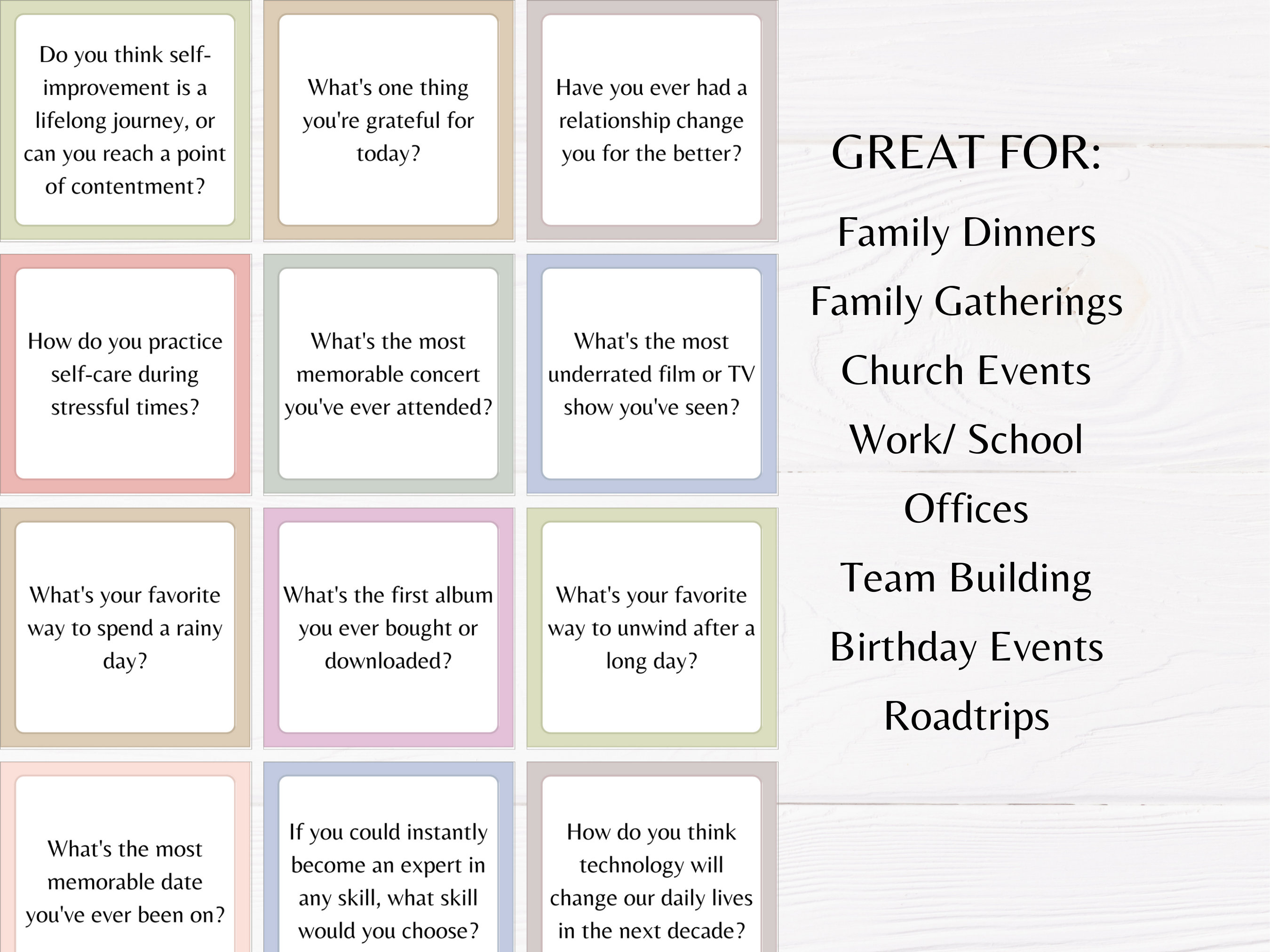 Conversation Starter Cards Perfect for Family Gatherings, Get-to-know ...