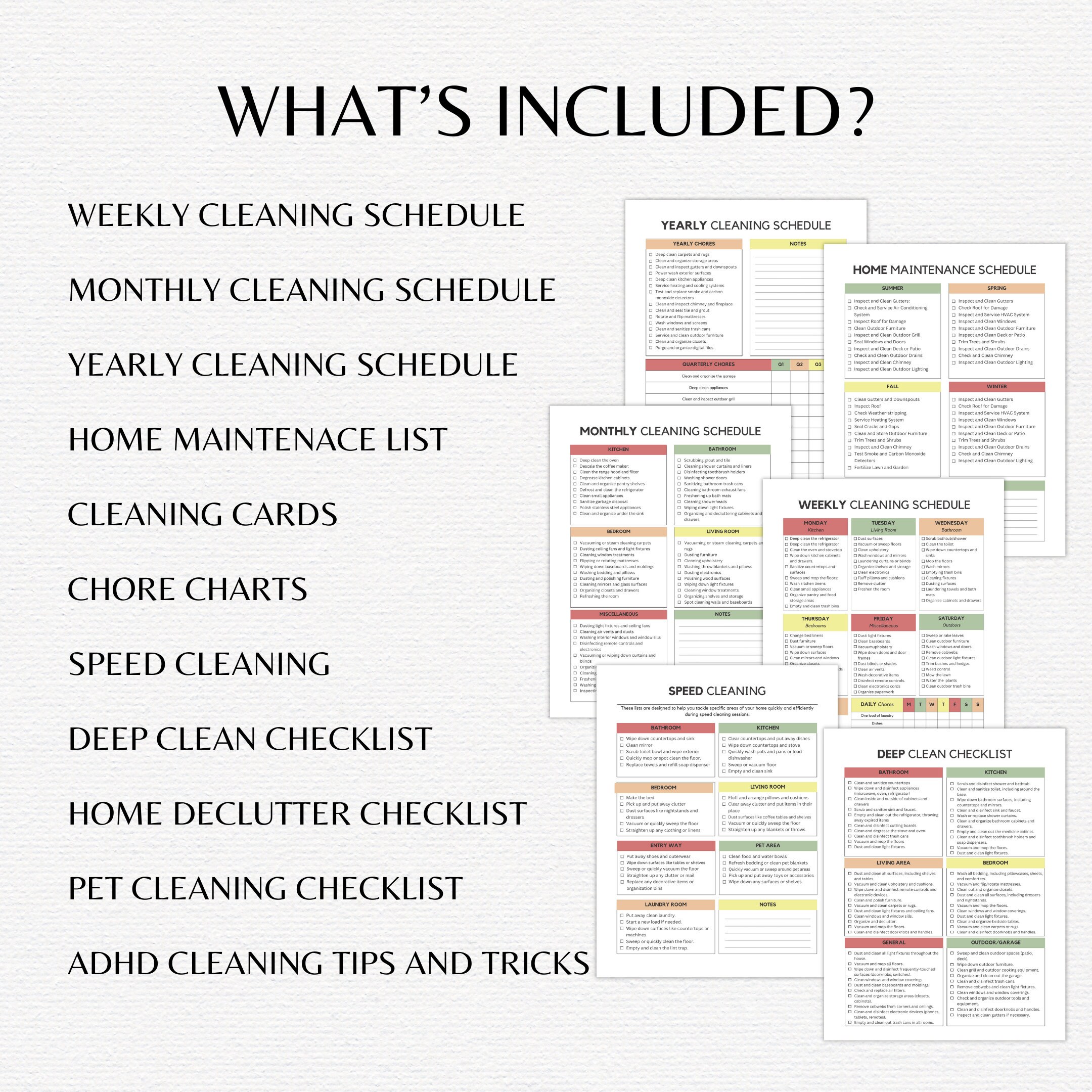 Editable ADHD Cleaning Checklist Bundle | Printable ADHD Cleaning ...