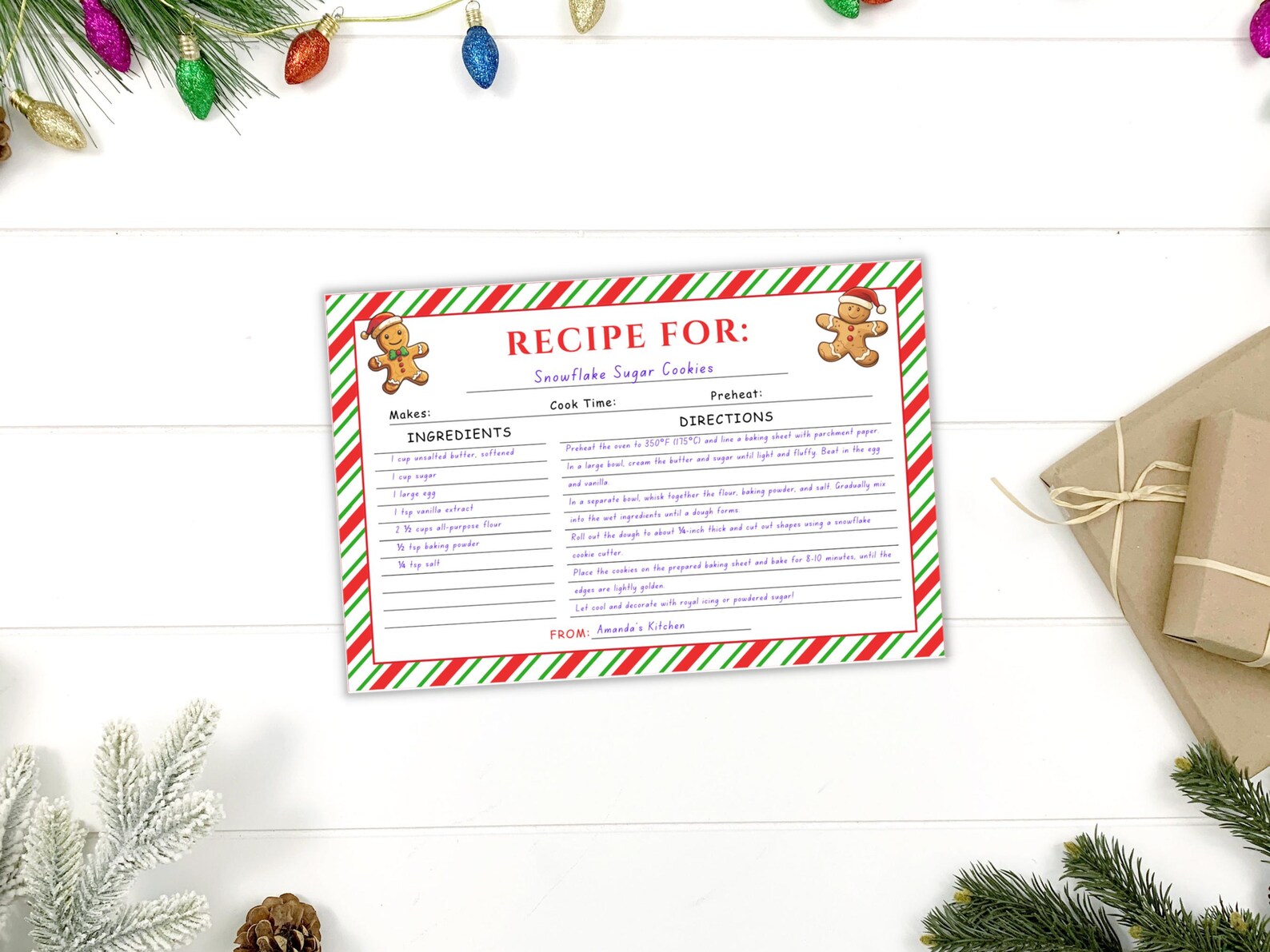 Editable Christmas Cookie Recipe Card Template (6x4 Inches) - Etsy