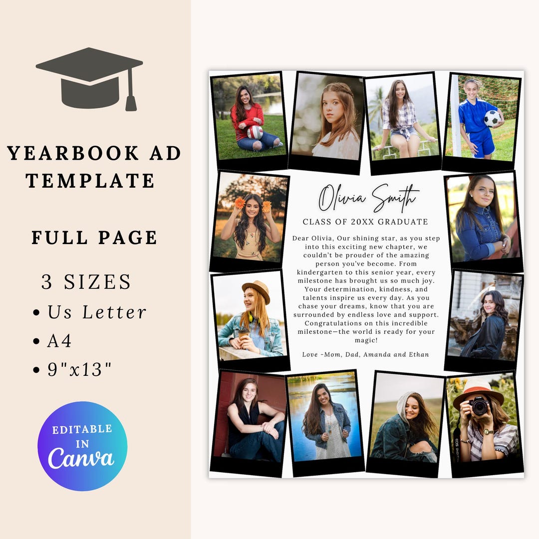 Yearbook Ad Template, High School Senior Yearbook Ad, Full Page ...