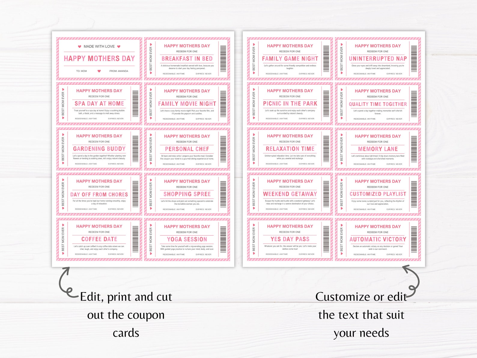 Mothers Day Gift Coupon Template Printable Mothers Day Gift Coupon Card ...