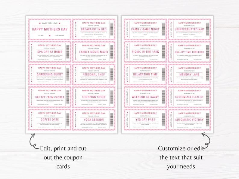 Mothers Day Gift Coupon Template Printable Mothers Day Gift Coupon Card ...