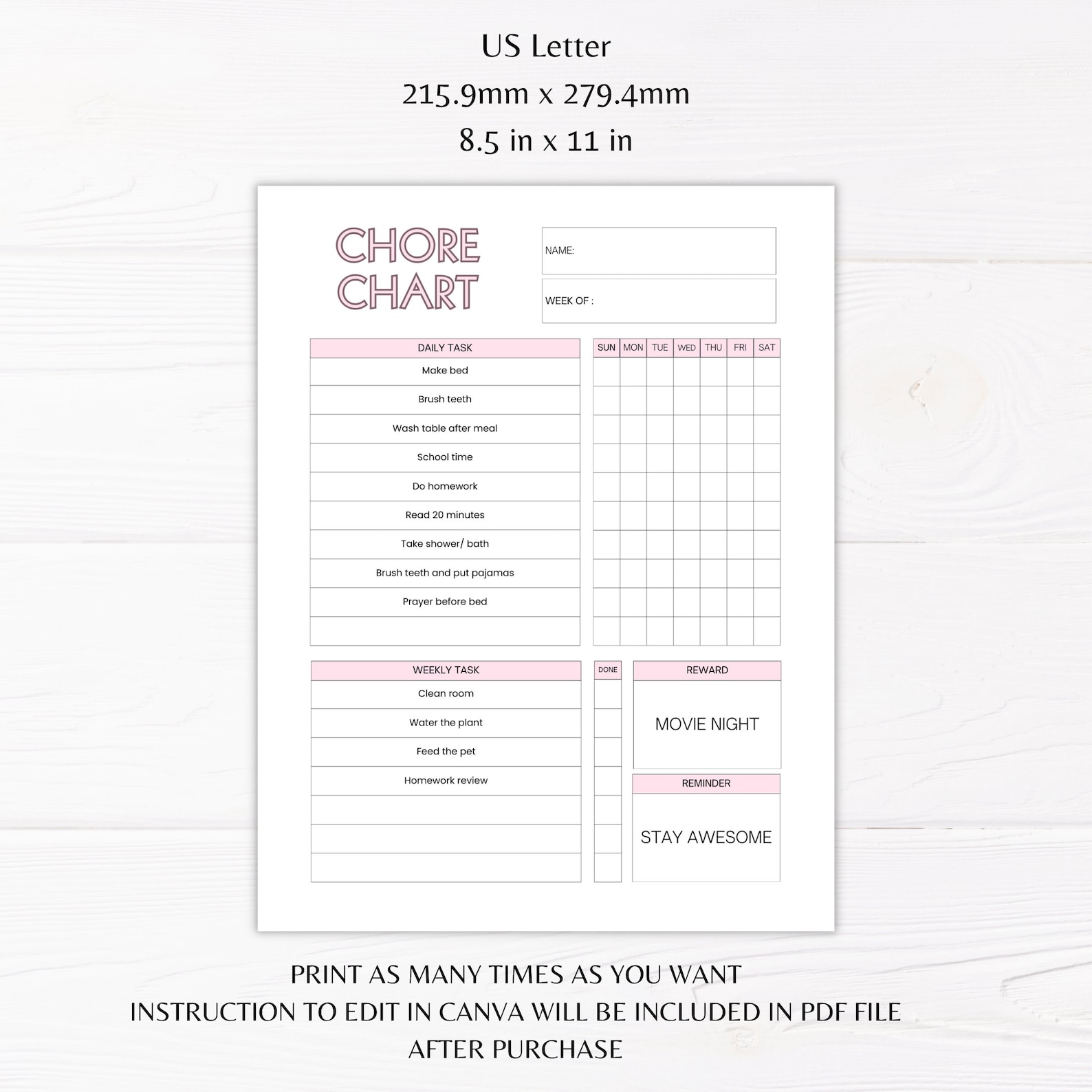 Editable Kids Chore Charts | Chore Chart | Kids Routine Chart | Kid's ...