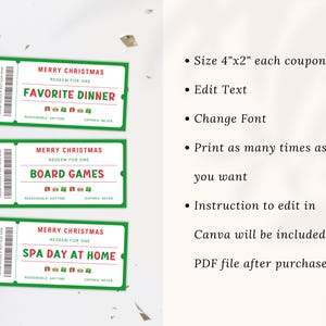 Printable Christmas Coupon Cards, Editable Christmas Coupons, Holiday ...