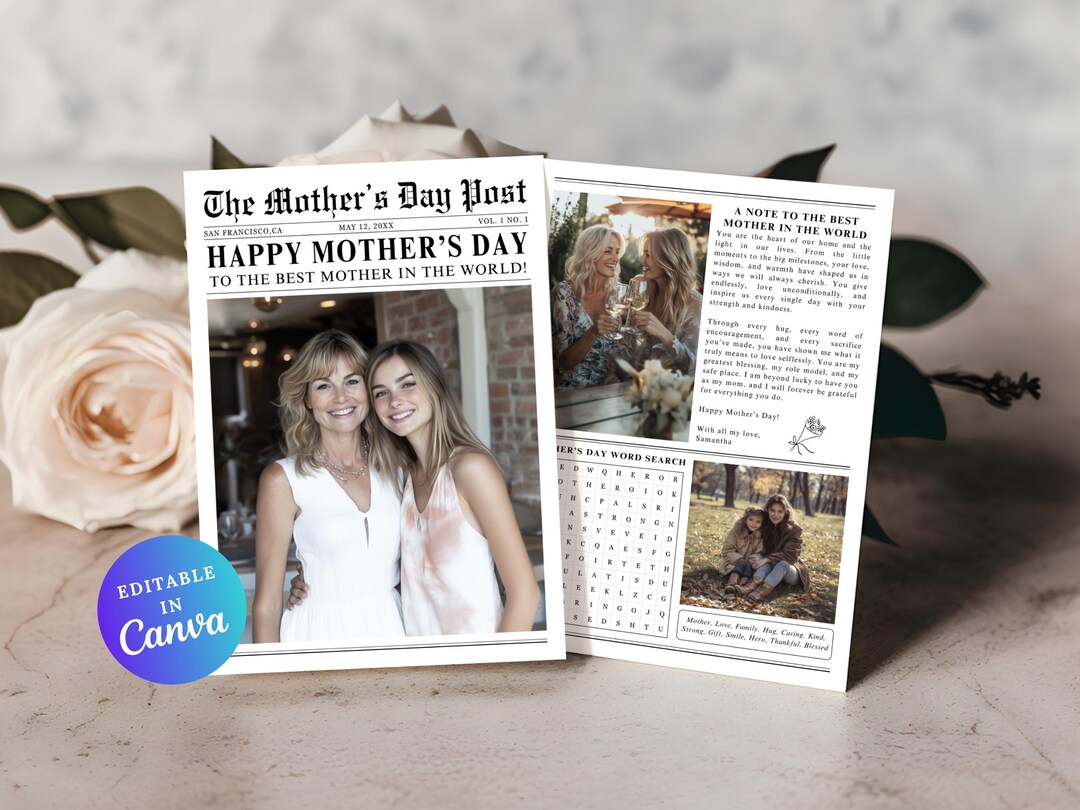 Mothers Day Newspaper Template, Personalized Mothers Day Card, Mothers ...