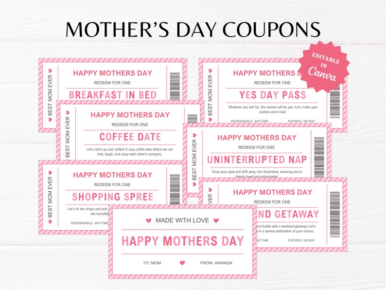 Mothers Day Gift Coupon Template Printable Mothers Day Gift Coupon Card ...