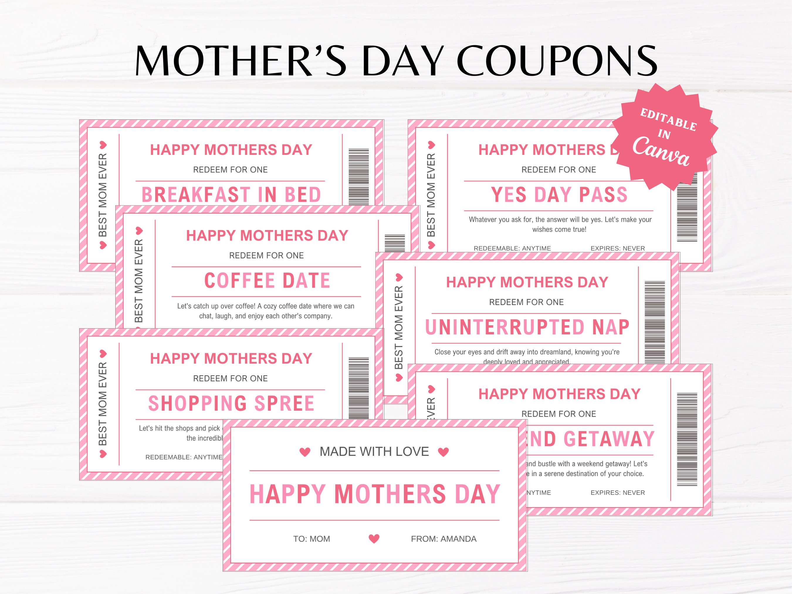 Mothers Day Gift Coupon Template Printable Mothers Day Gift Coupon Card ...