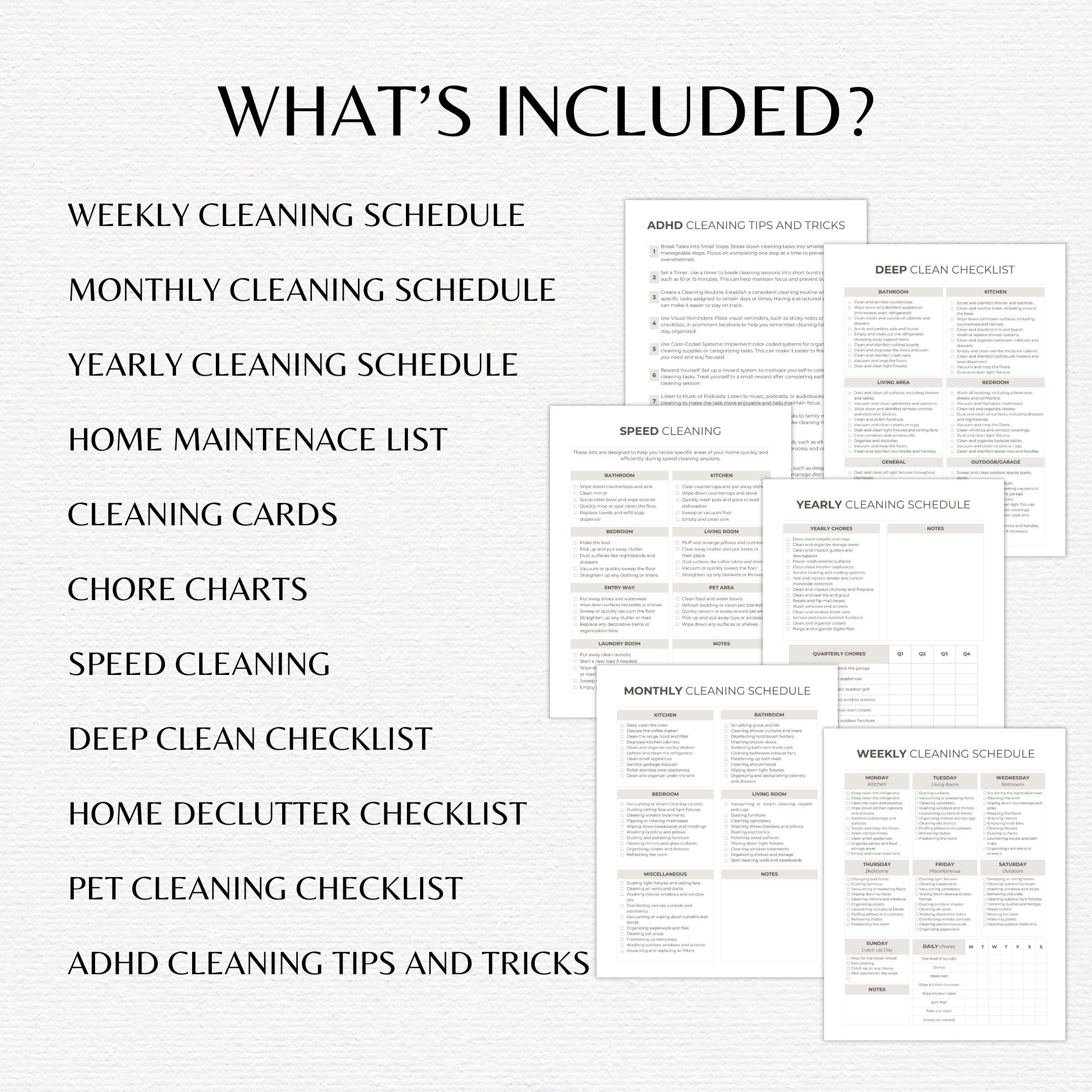 Editable ADHD Cleaning Checklist Bundle | Printable ADHD Cleaning ...