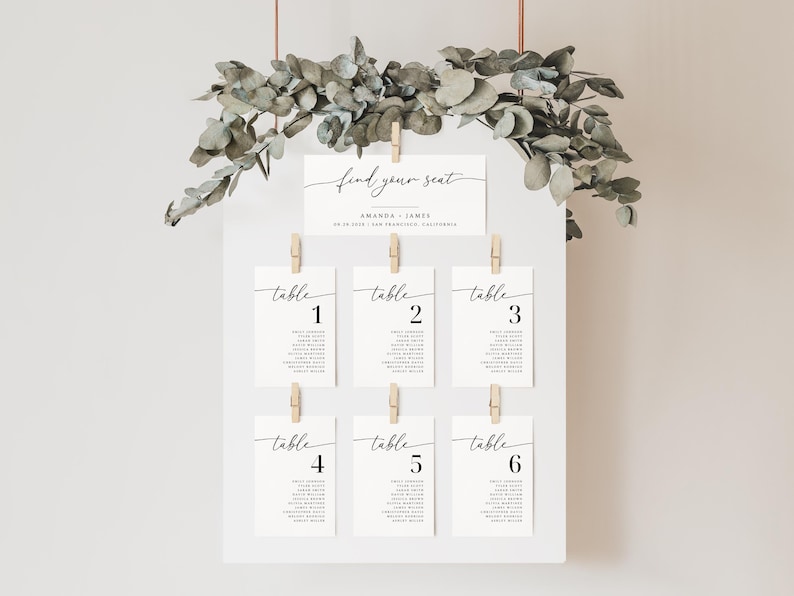 Minimalist Wedding Seating Chart & Table Numbers: Editable Canva ...