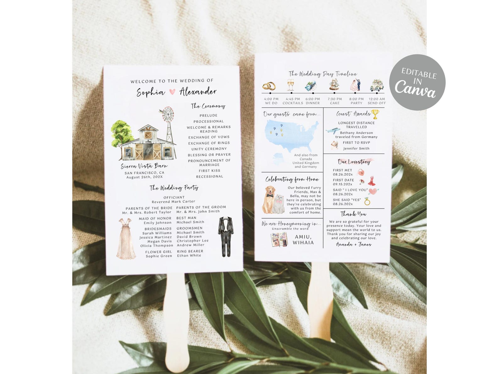 Infographic Wedding Program Fan Template, Printable Wedding Day Program ...