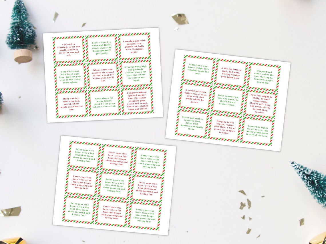 Christmas Scavenger Hunt Cards, Indoor Christmas Scavenger Hunt Clues ...