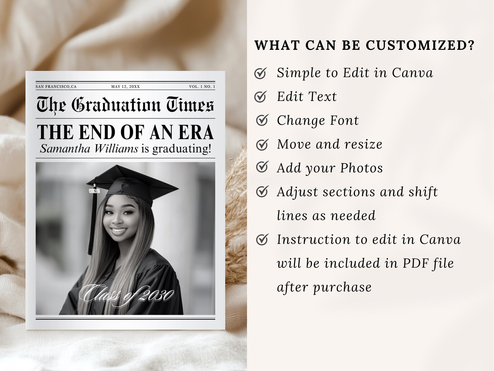 Graduation Newspaper Template, Editable Large Newspaper Graduation ...