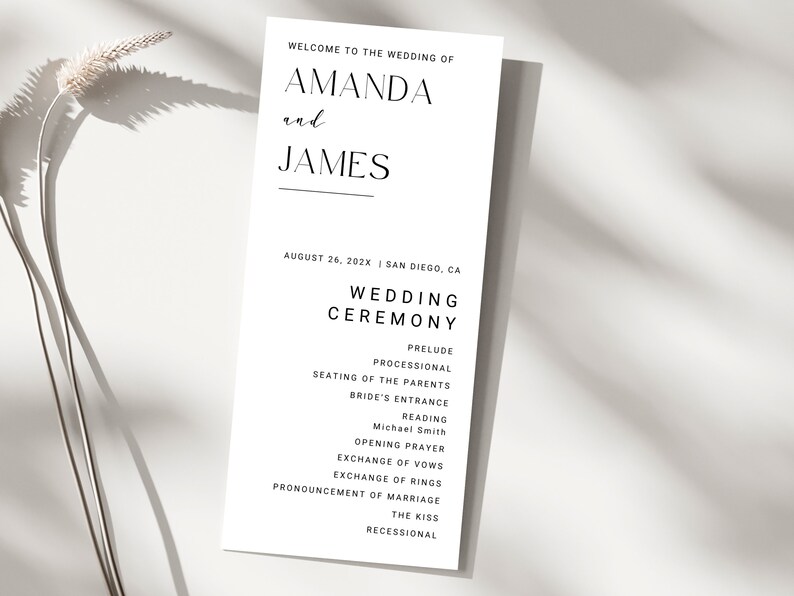 Minimalist Wedding Program Template Wedding Program Printable Wedding ...