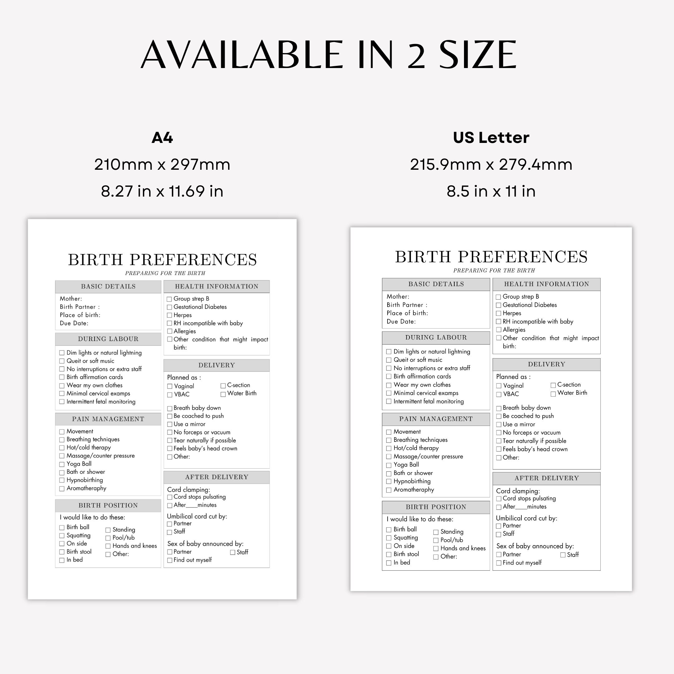 Birth Plan Template Editable Birth Plan Template Printable Birth Plan ...