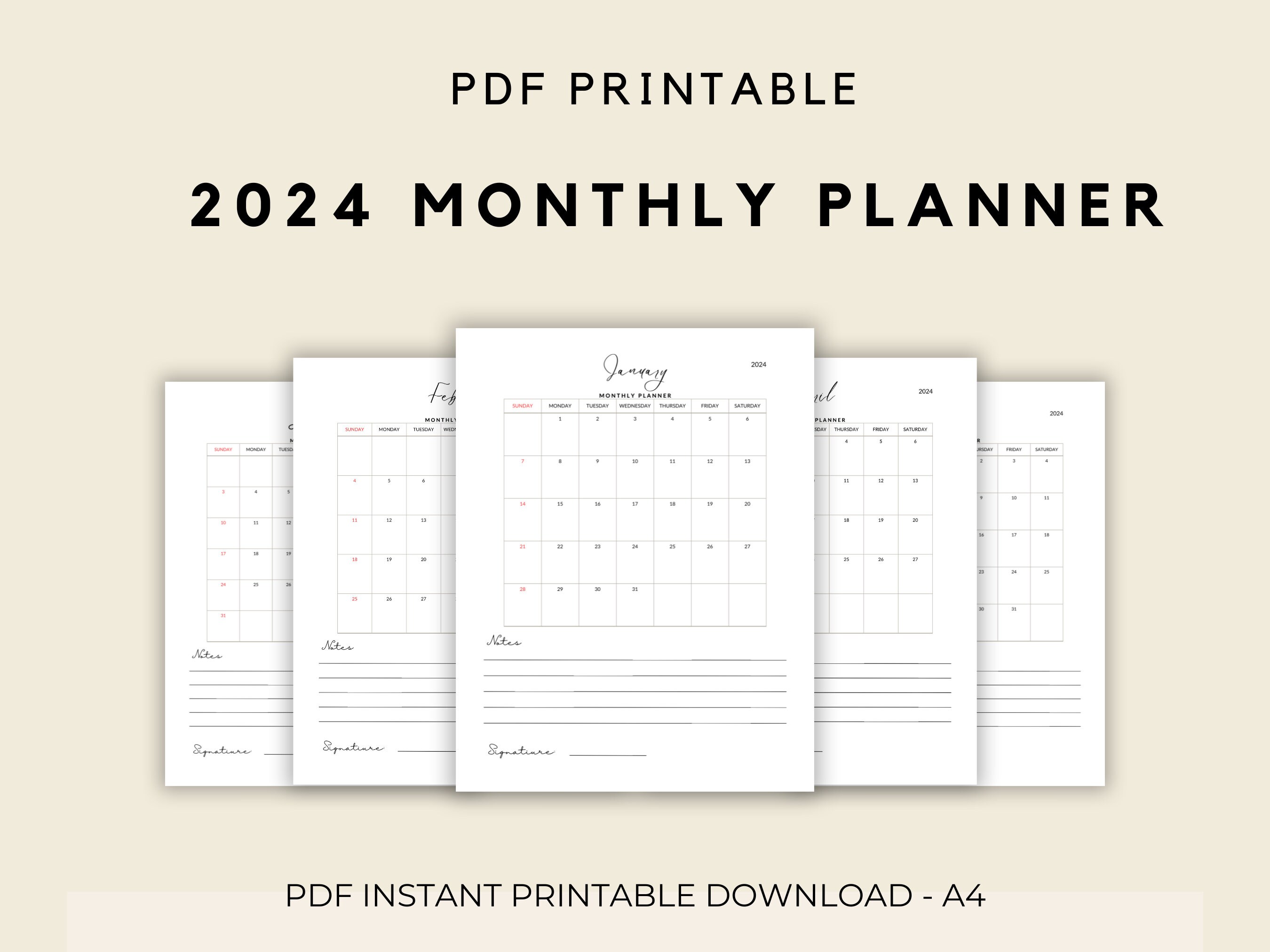 2024 Printable Monthly Planner 2024 Monthly Calendar - Etsy