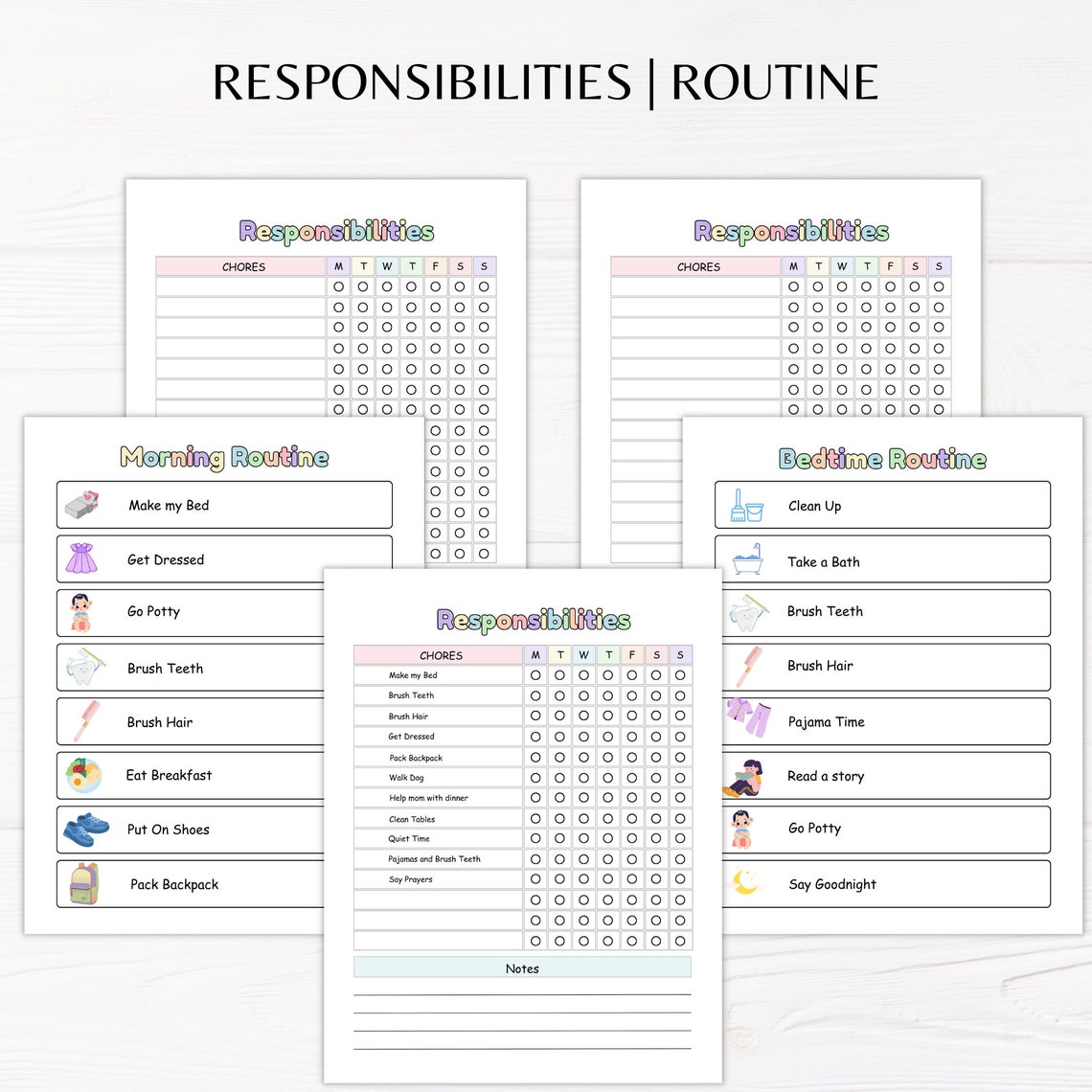 Editable Kids Chore Chart Daily and Weekly Checklist School Routine ...