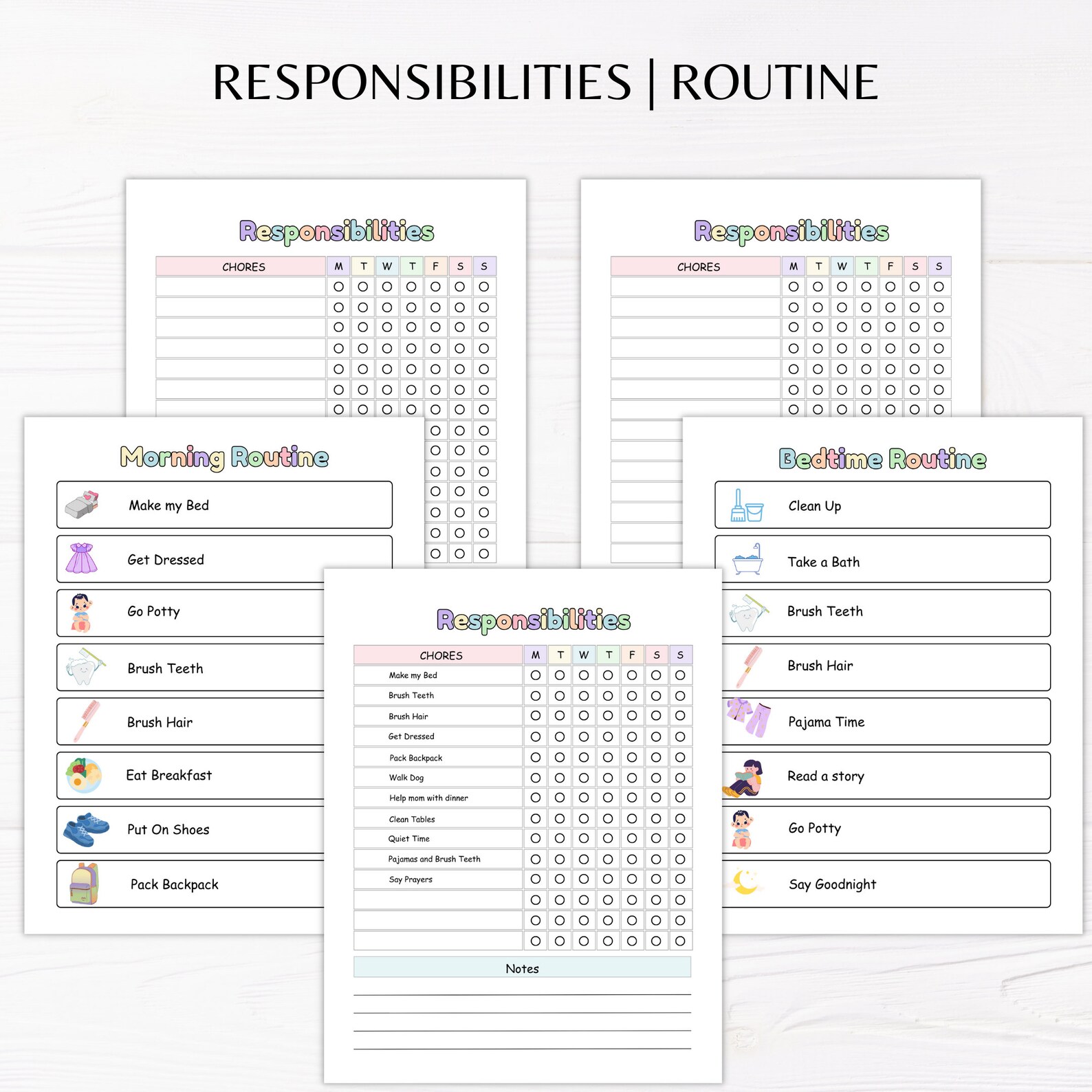 Editable Kids Chore Chart Daily and Weekly Checklist School Routine ...