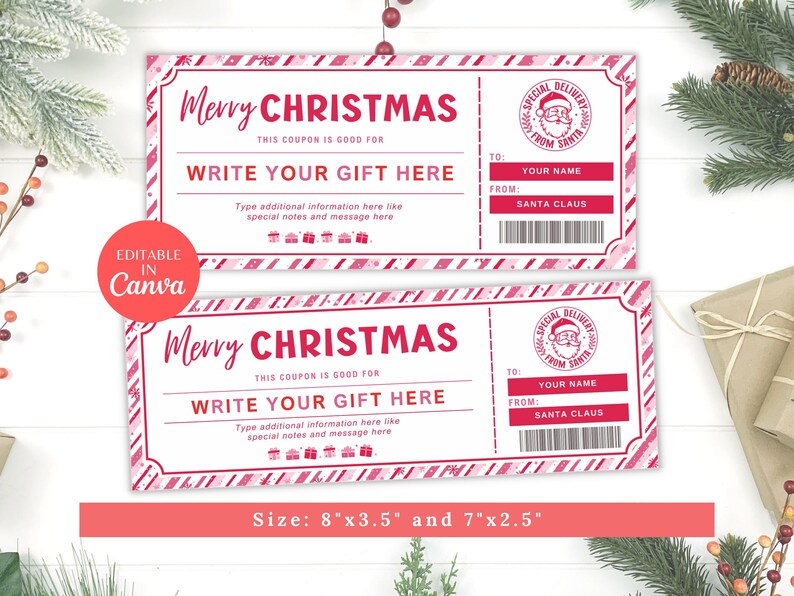 Christmas Gift Coupon Template Printable Christmas Gift Card Christmas ...