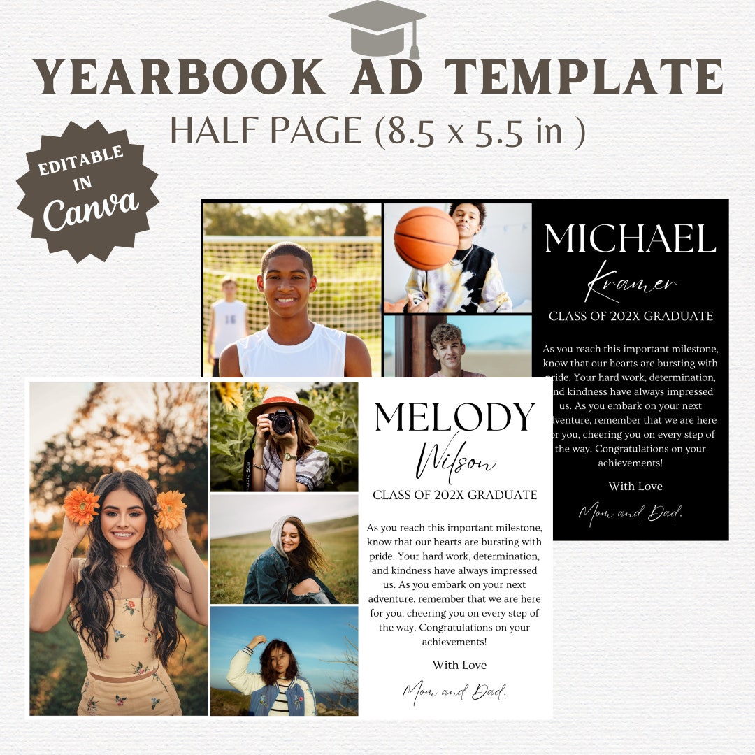 Yearbook Ad Template | Half Page Yearbook Ad | High School and Senior ...