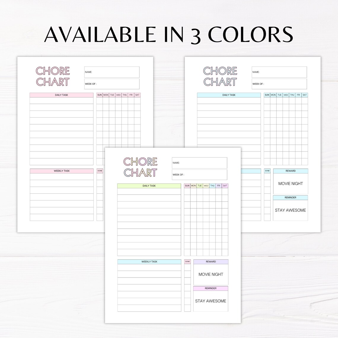 Editable Kids Chore Charts Chore Chart Kids Routine Chart Kid's Chore ...