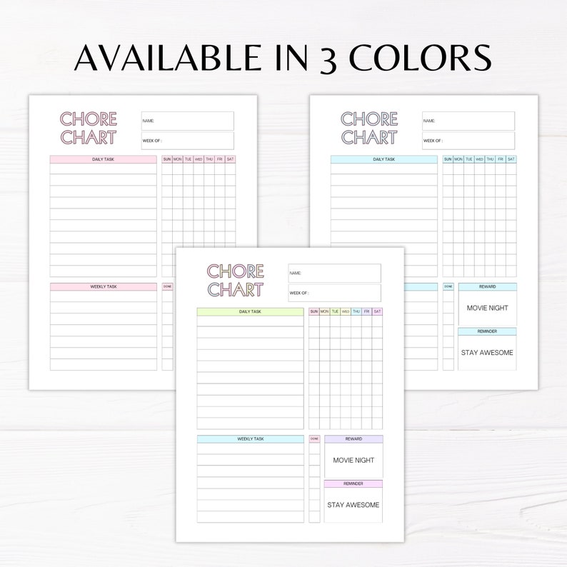 Editable Kids Chore Charts Chore Chart Kids Routine Chart Kid's Chore ...