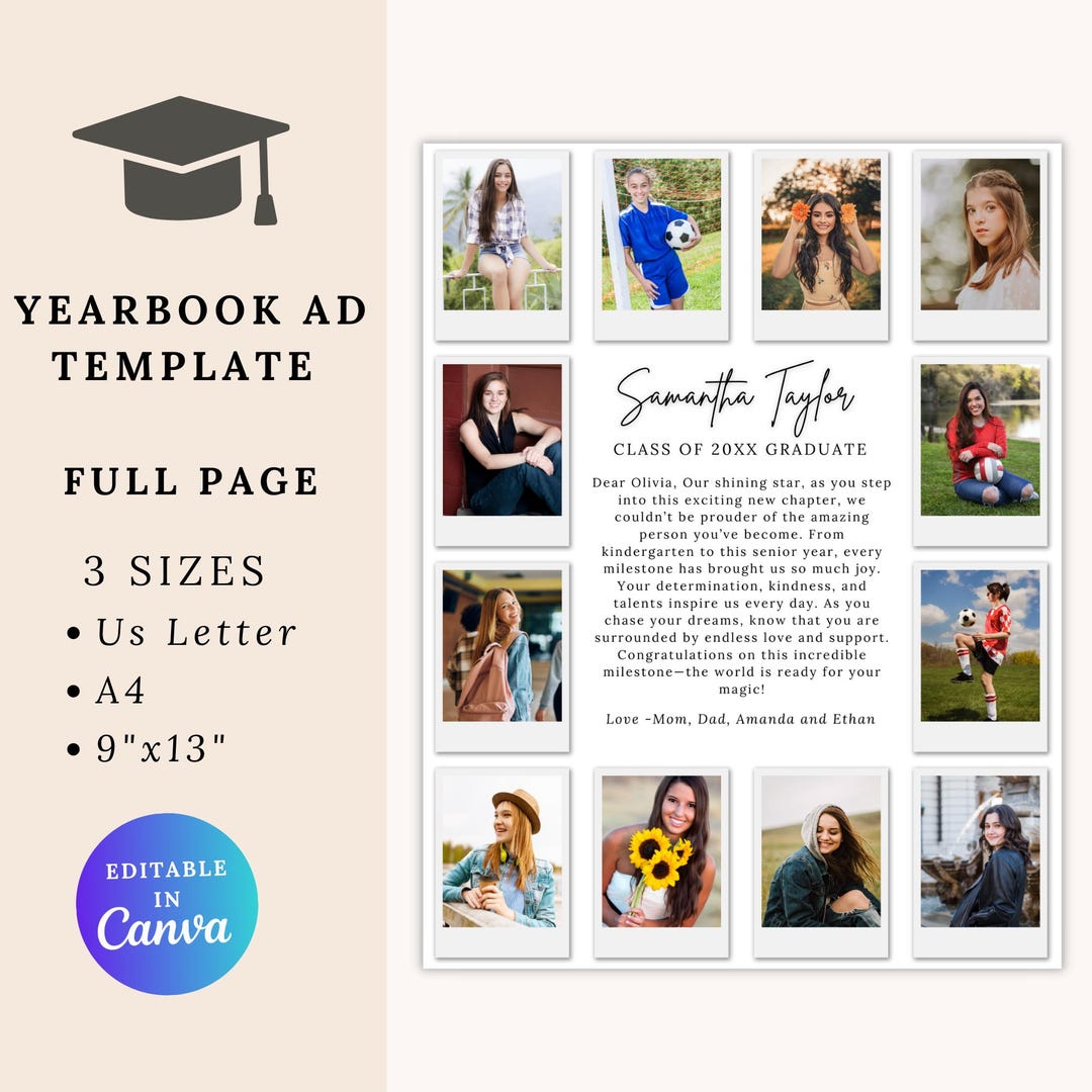 Editable Yearbook Ad Template, High School Senior Yearbook Ad, Full ...