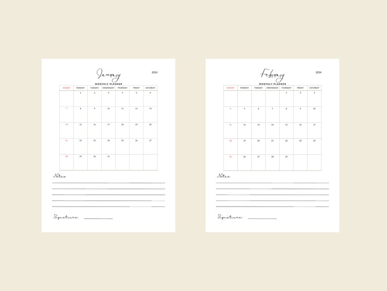 2024 Printable Monthly Planner 2024 Monthly Calendar - Etsy