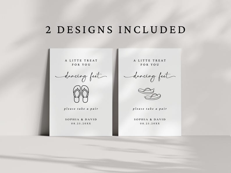Dancing Feet Sign Template, Minimalist Wedding Flip Flop Sign Printable ...