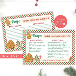 Christmas Cookie Recipe Card, Printable Recipe Template, Holiday Cookie ...