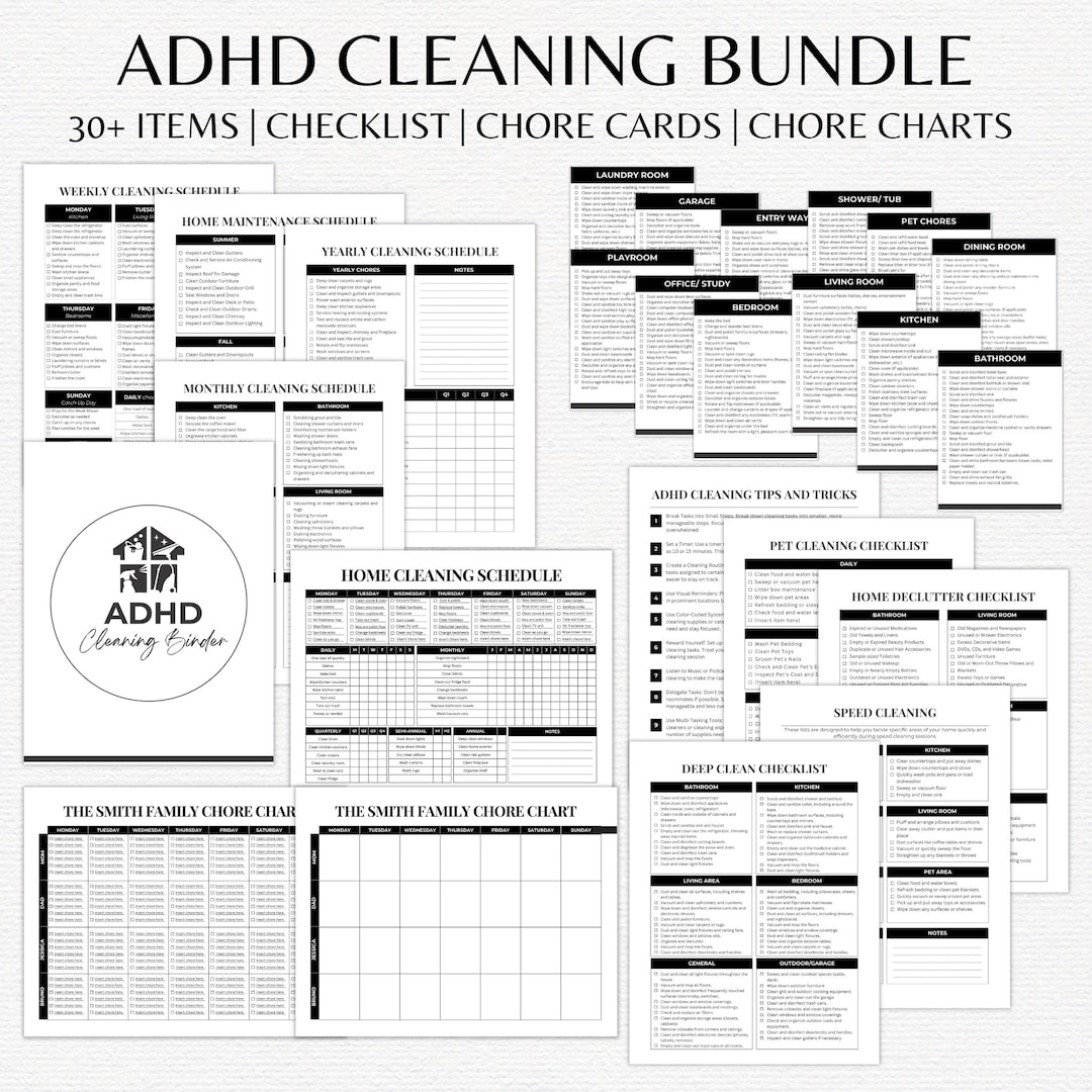 ADHD Cleaning Checklist Bundle | Printable ADHD Cleaning Planner ...