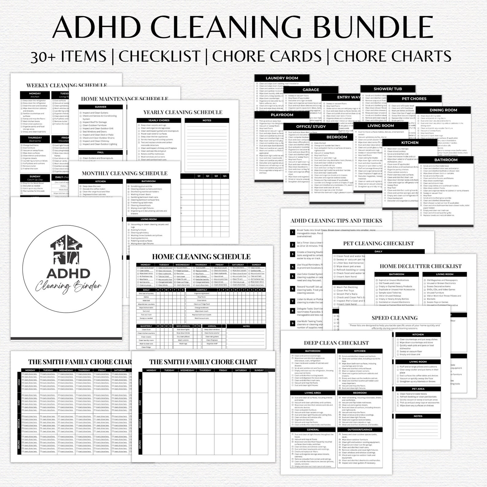 ADHD Cleaning Checklist Bundle Printable ADHD Cleaning Planner Cleaning ...