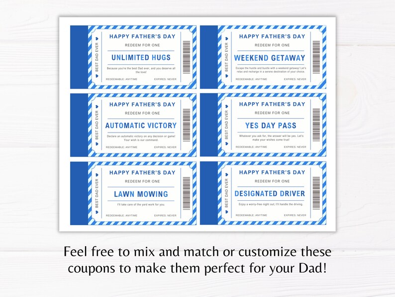 Fathers Day Gift Coupon Template Printable Fathers Day Gift Coupon Card ...