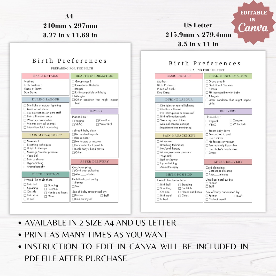 Birth Plan Template Editable Birth Plan Birth Plan Printable Birth ...